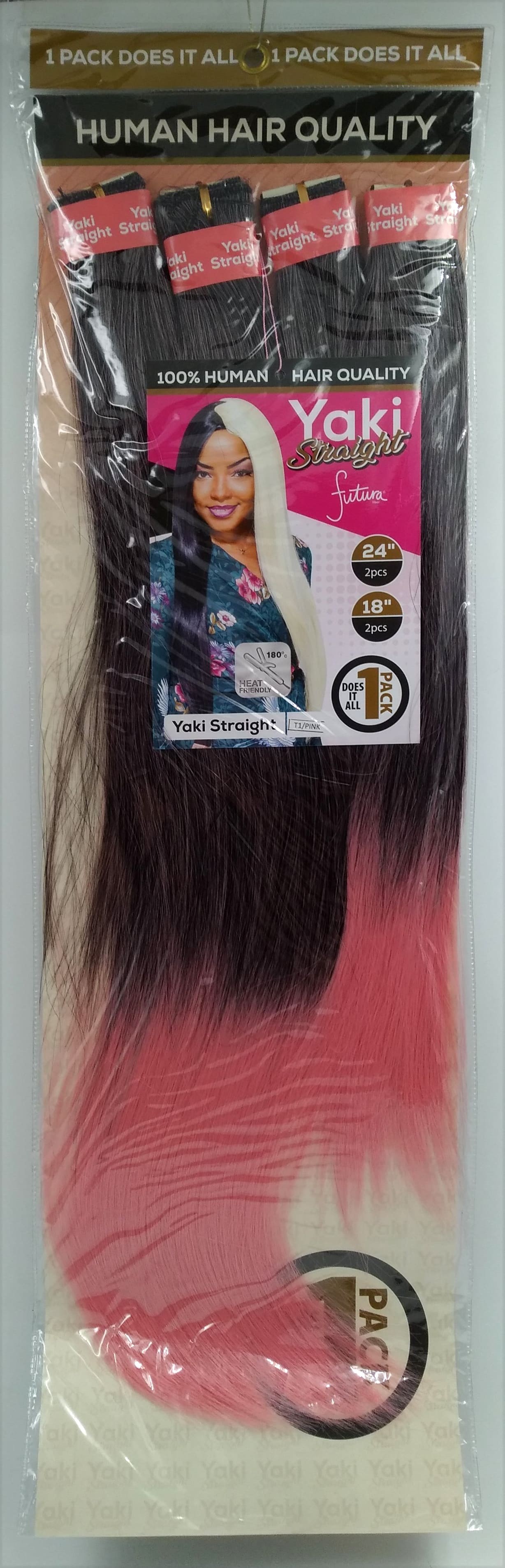 Darling Yaki Straight Human Hair Quality 18/24'' T1/Pink. - Aheco Webshop