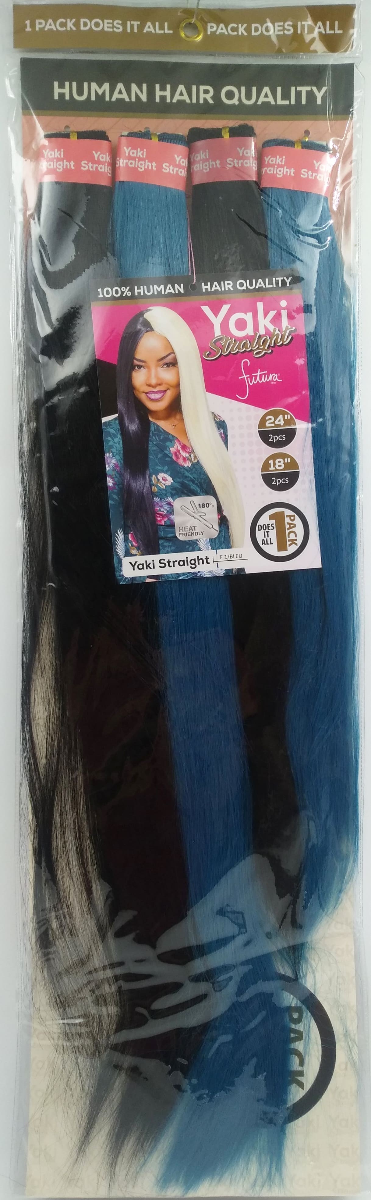 Darling Yaki Straight Human Hair Quality 18/24'' F1/Blue. - Aheco Webshop